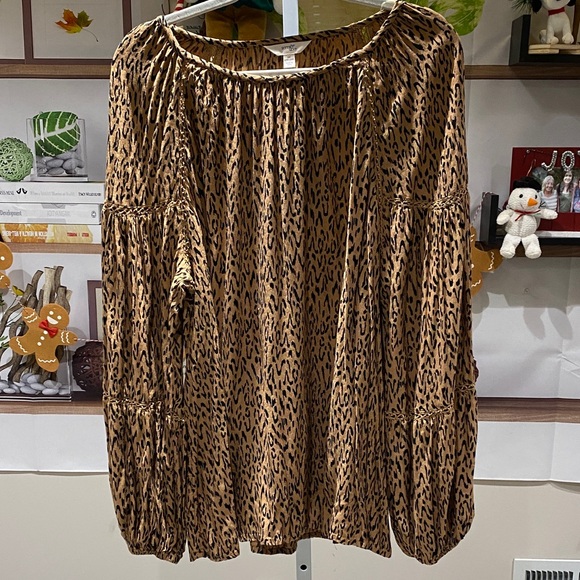 Terra & Sky | Tops | Terra Sky Animal Print Blouse Brown 2 X Ptp Is26 ...